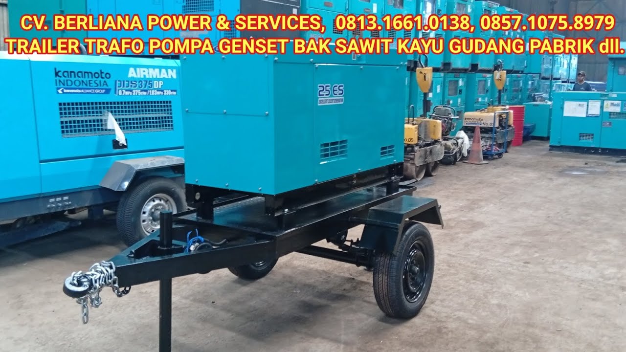 TRAILER GENSET TAMBANG TROLI GEROBAK TRAFO POMPA AIR ANHANG GUDANG PABRIK INDUSTRI GANDENG TRAKTOR 