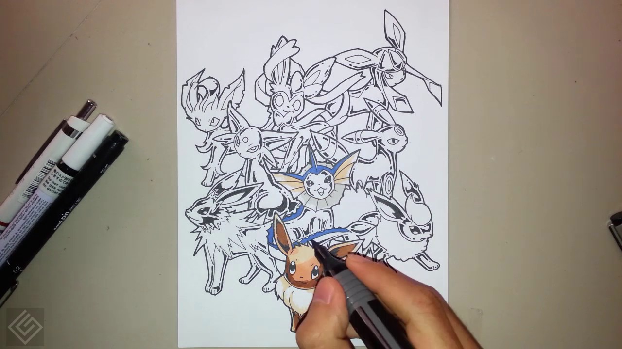 All Eevee Evolution (Pokemon) - Speed Drawing | Labyrinth Draw