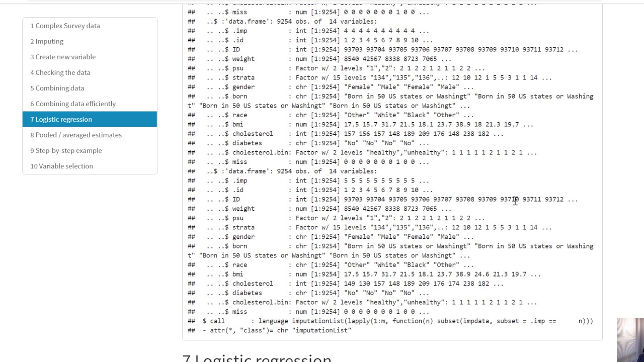 Lab 6 (Part 2) Multiple Imputation in Complex Survey Data Analysis: Stepwise Logistic regression