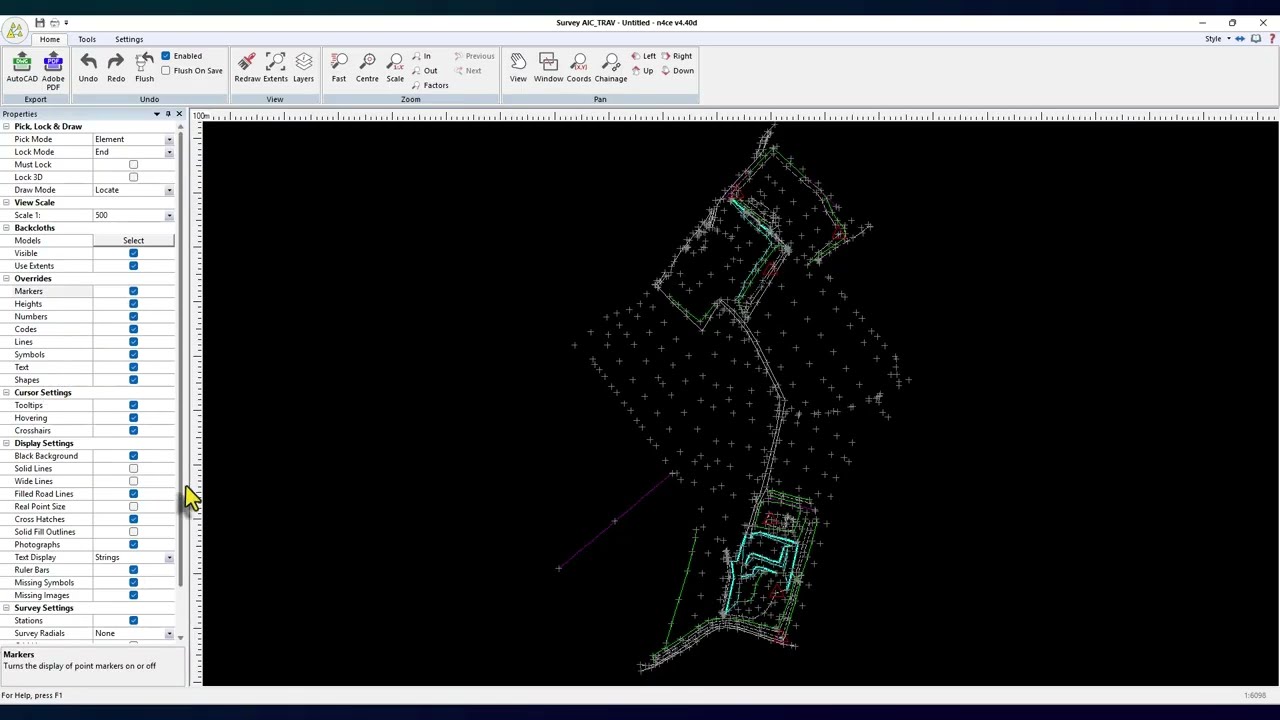 Field to Finish importing raw survey data, processing it and exporting deliverables to DWG and PDF.