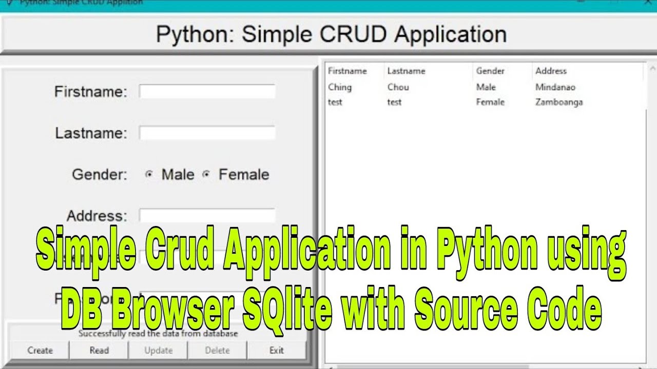 Simple Crud Application in Python using DB Browser SQlite with Source Code