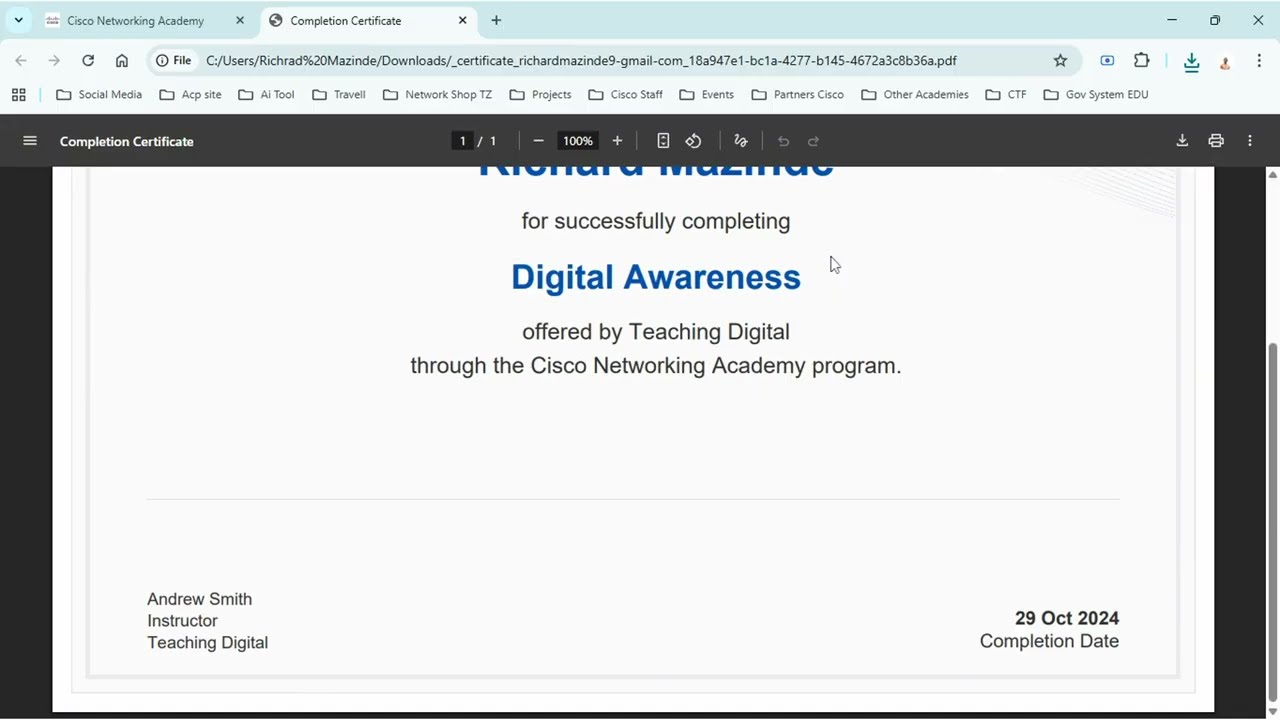 Download certificate and transcript | Netacad.com