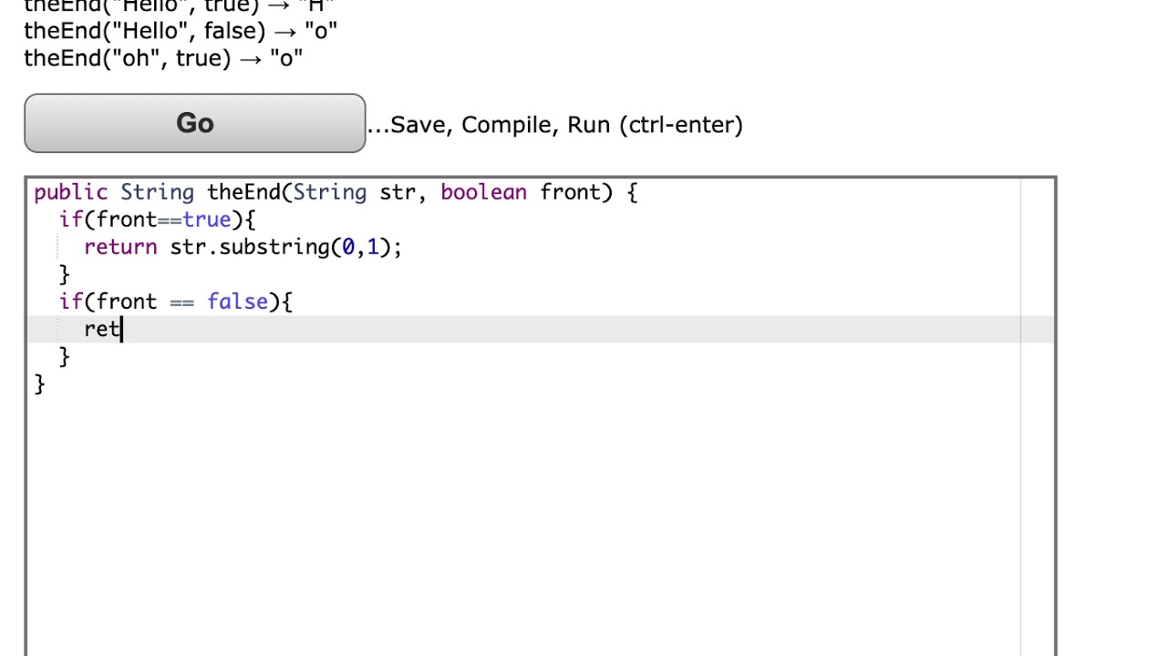 Java: CodingBat– String-1– theEnd