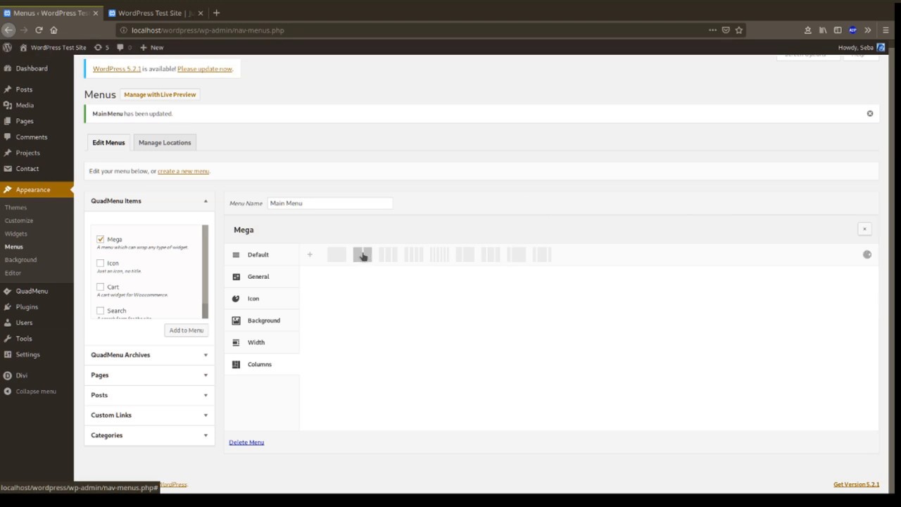 Mega Menu ~ WP Tutorial ~  2 and 4 columns MegaMenu. with QuadMenu plugin