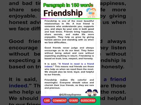 paragraph on friendship in 150 words | essay on friendship | friendship par nibandh | essay writing