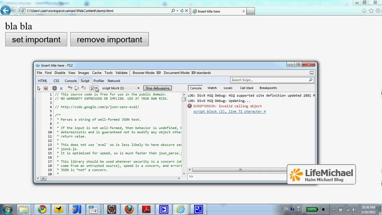 Internet Explorer Web Browser Debugger
