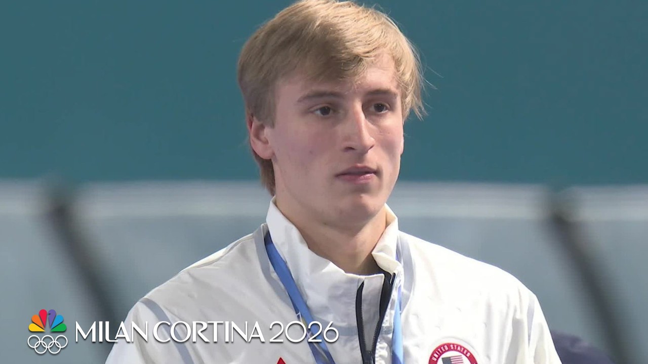 U.S. national anthem plays after Jordan Stolz's 500m gold win | Winter Olympics 2026 | NBC Sports