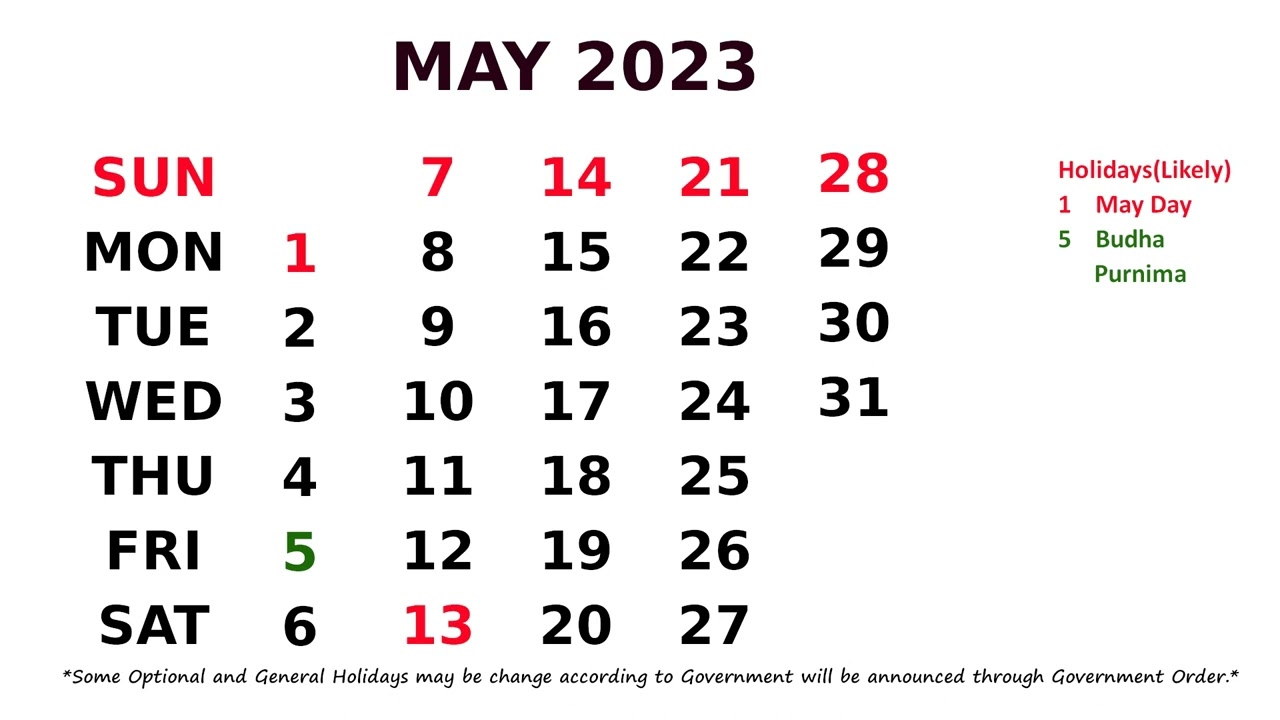 May Calendar 2023
