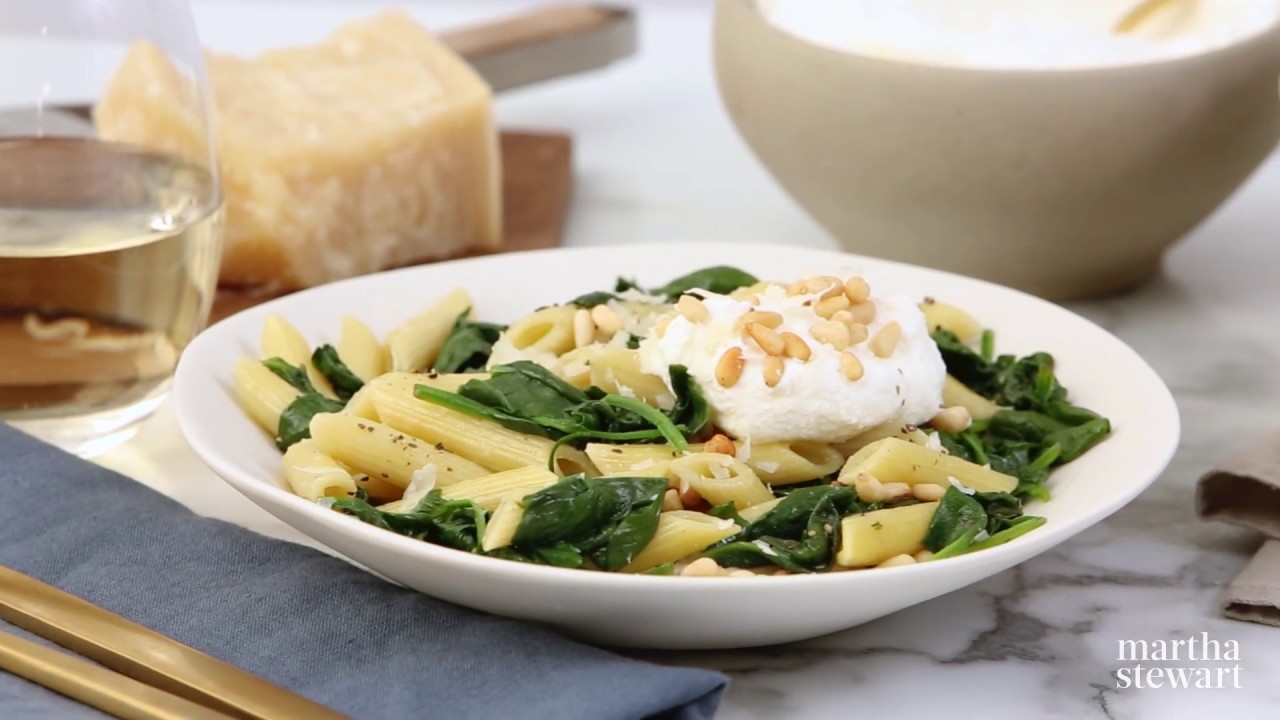 One Pot Penne with Spinach, Ricotta, and Pine Nuts - Martha Stewart
