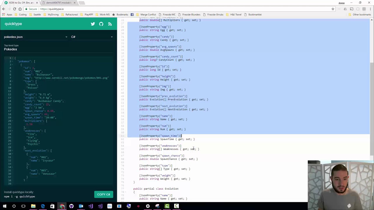 Convert Json To C# (and More) with quicktype