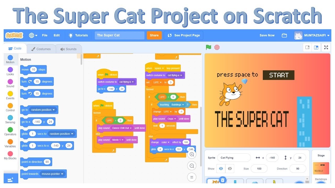 Scratch Programming | The Super Cat Project on Scratch | Advanced level Game |