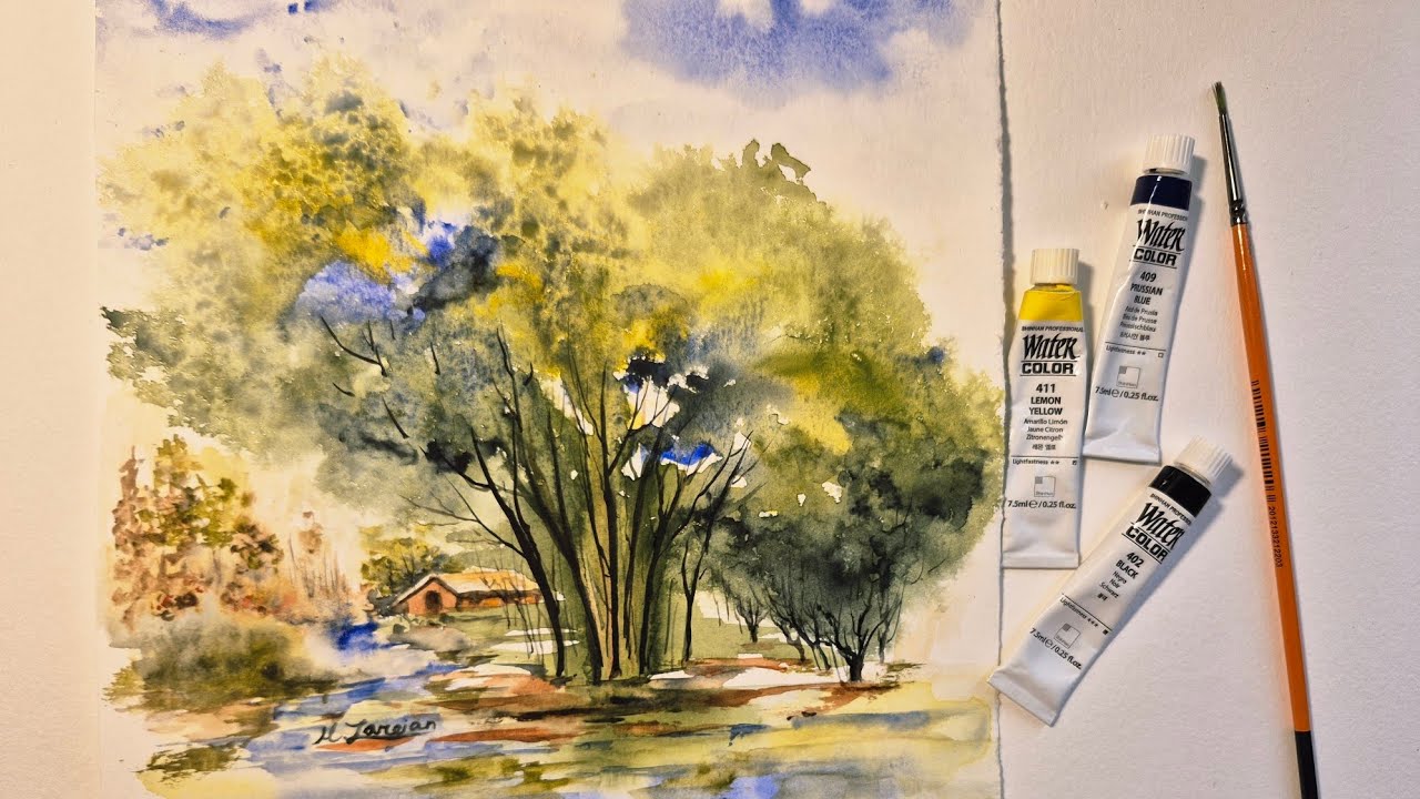 Peaceful Lakeside Cottage | Relaxing Watercolor Landscape Painting