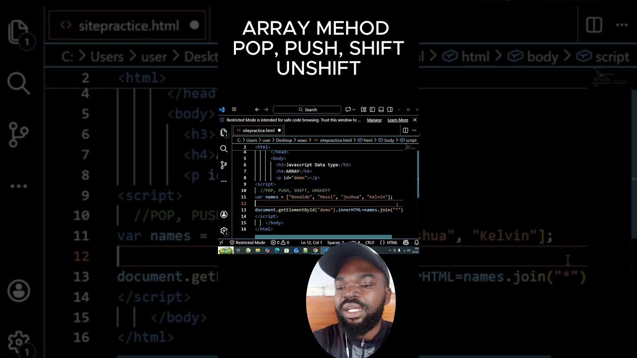 JavaScript Array Methods Explained | pop(), push(), shift() & unshift() with Examples