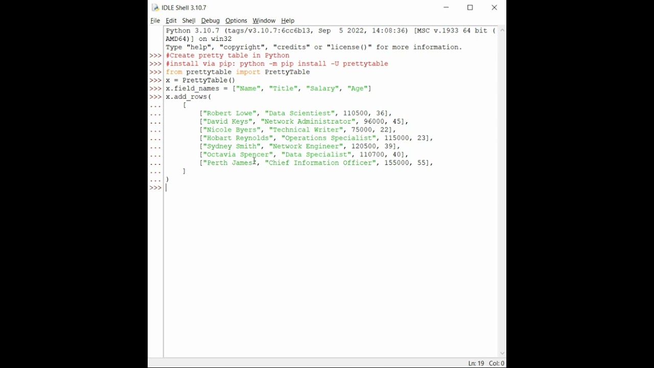 Create pretty table in Python.