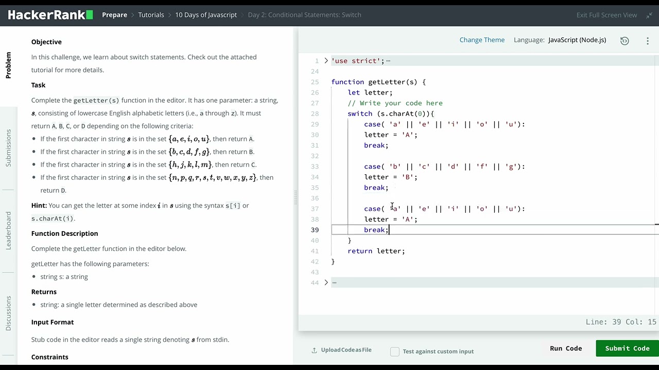 Hackerrank 10 Days of Javascript - Day 2: Conditional Statements - Switch