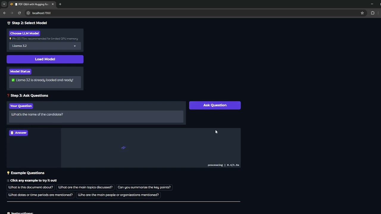 PDF Q/A with different models available on HuggingFace