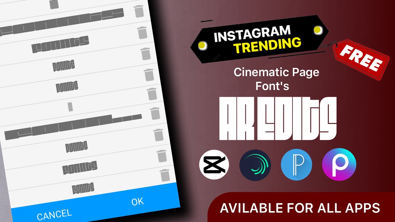 Instagram Trending Cinematic Fonts | Logo font's | Capcut, Alight motion, Pixellab, PicsArt |