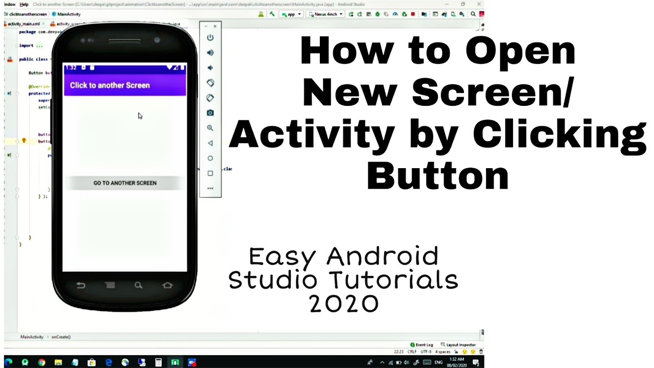 Open new activity from android button click | Android Studio Tutorial 2020.