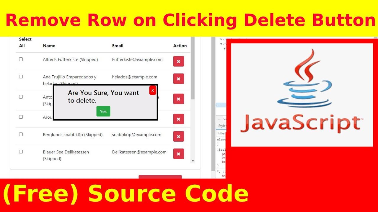 Ep79 - Remove row from table using checkbox - JavaScript Source Code