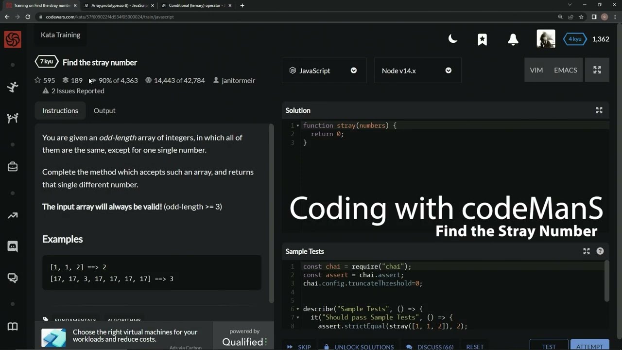 Codewars 7 kyu Find the Stray Number Javascript