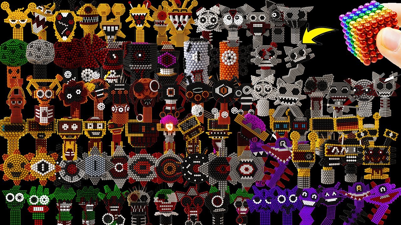 All Sprunki Characters Phase 1–10 | Built with Magnetic Balls (Incredibox) Durple Oren Ganold Mr.Sun