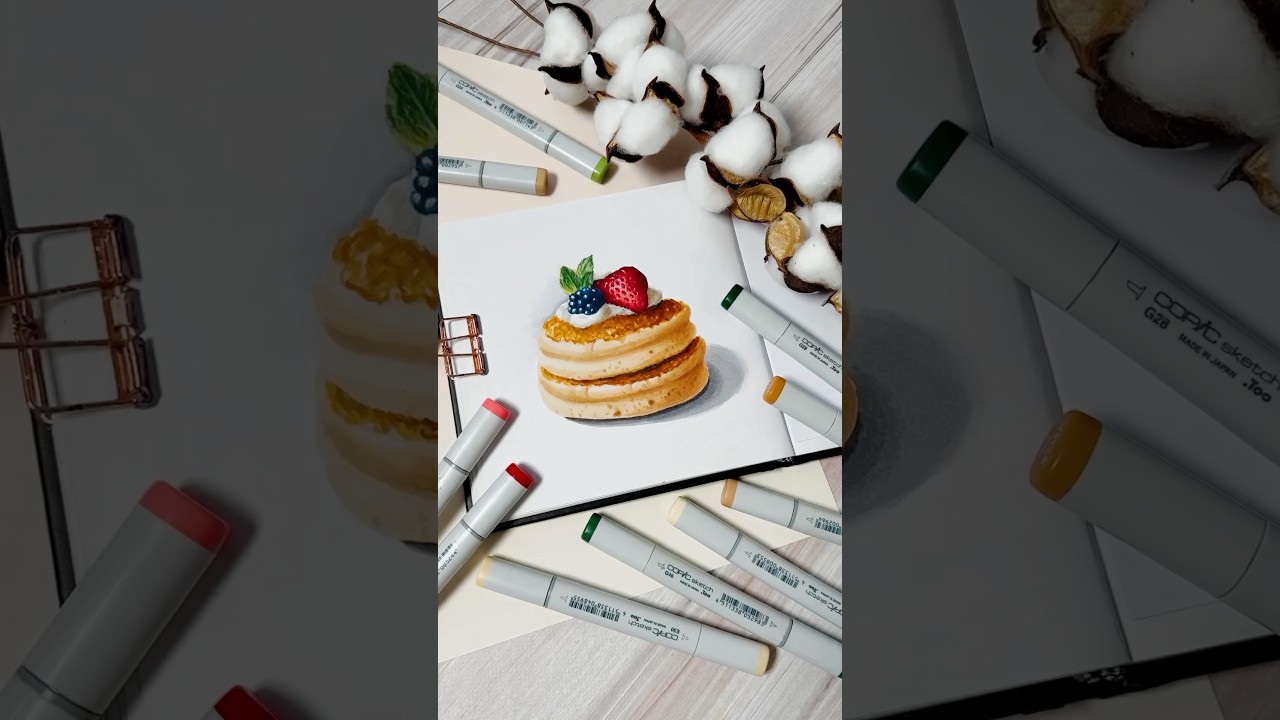 Soufflé Pancakes 🥞 Realistic drawing / Food illustration / Marker sketch / Subscribe 💖 #shorts