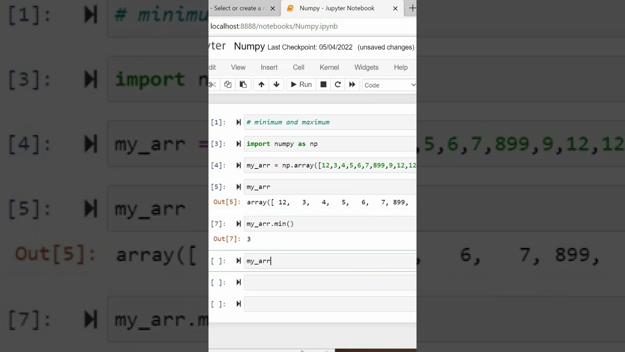 Finding out minimum and  maximum of array in Numpy