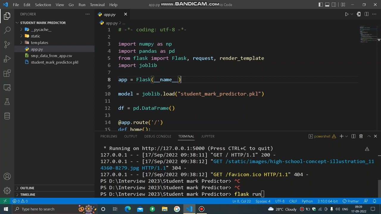 Student Marks Predictor project in Python and Flask