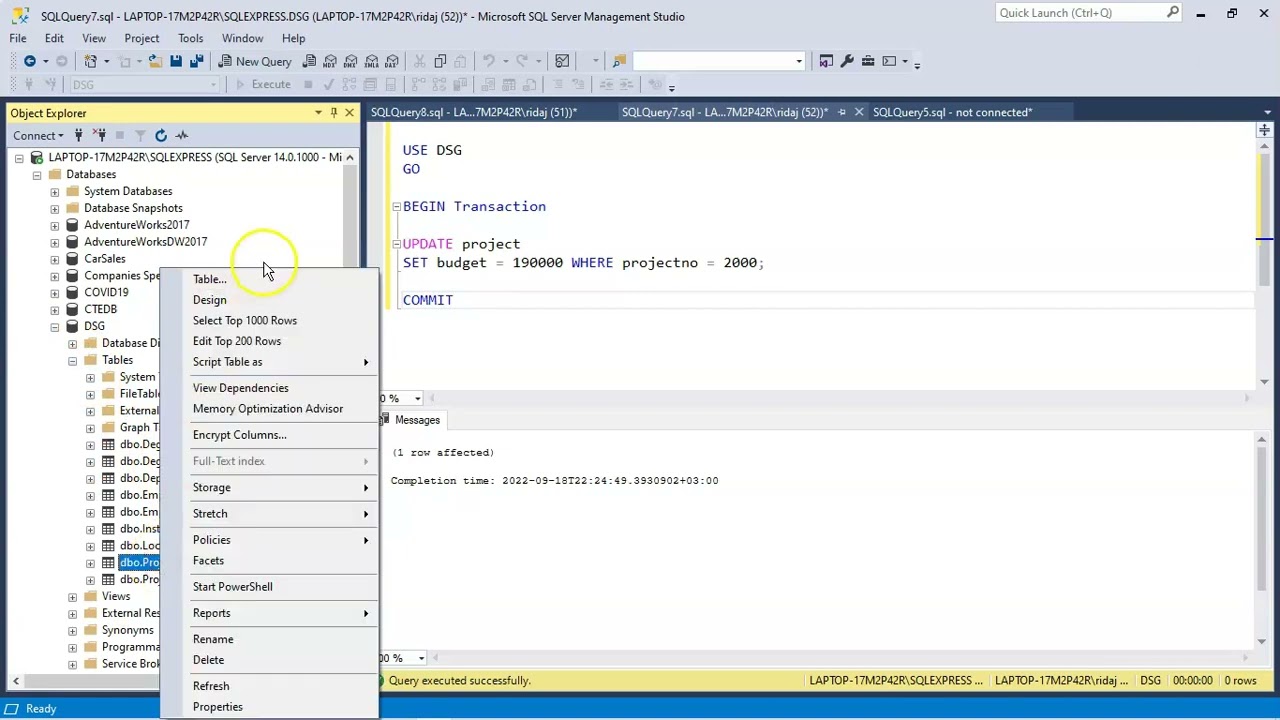 Using COMMIT ROLLBACK in SQL