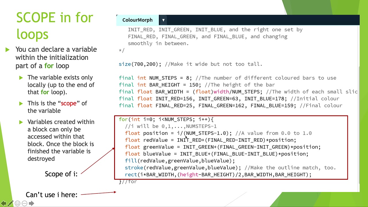 COMP1010 For Loops & Variable Scope