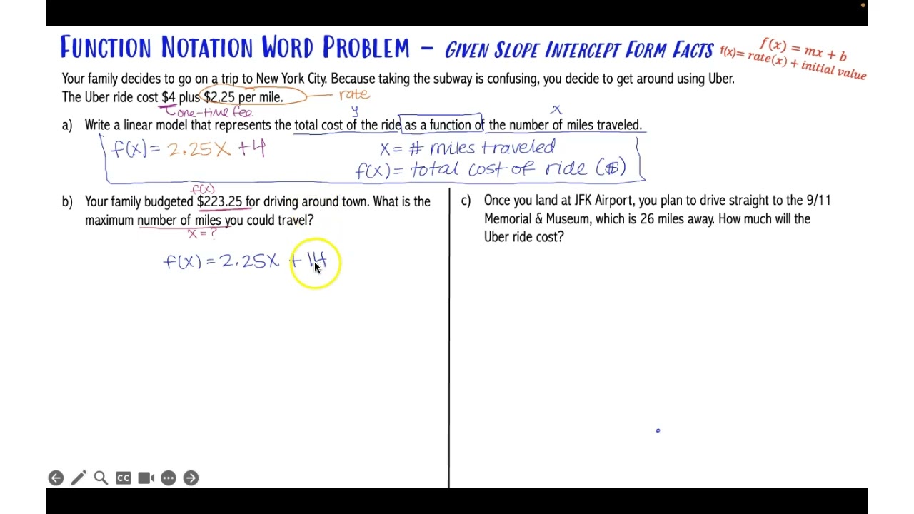 Function Notation Word Problem #1
