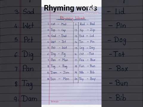 Rhyming Words/ 20 Rhyming Words in English/ Rhyming Words writing #shorts #ytshorts #rhymingwords
