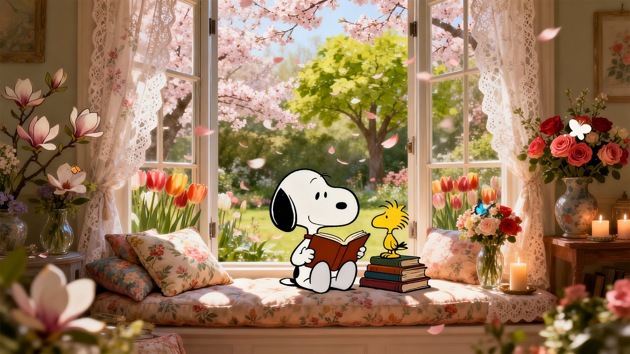 🌸📖 Snoopy’s Spring Window Reading Time | Soft Lofi for Relax & Study
