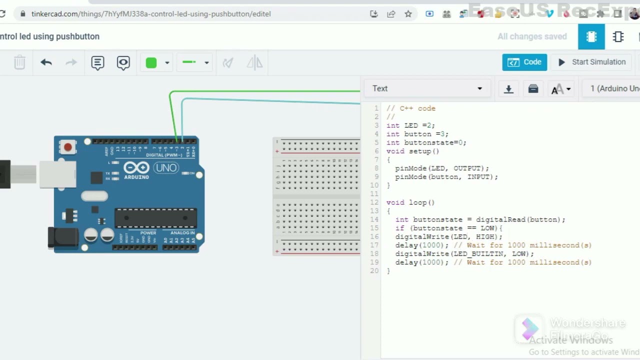 pushbutton control LED using Arduino uno and simulate the output results on Tinkercad #led #tech