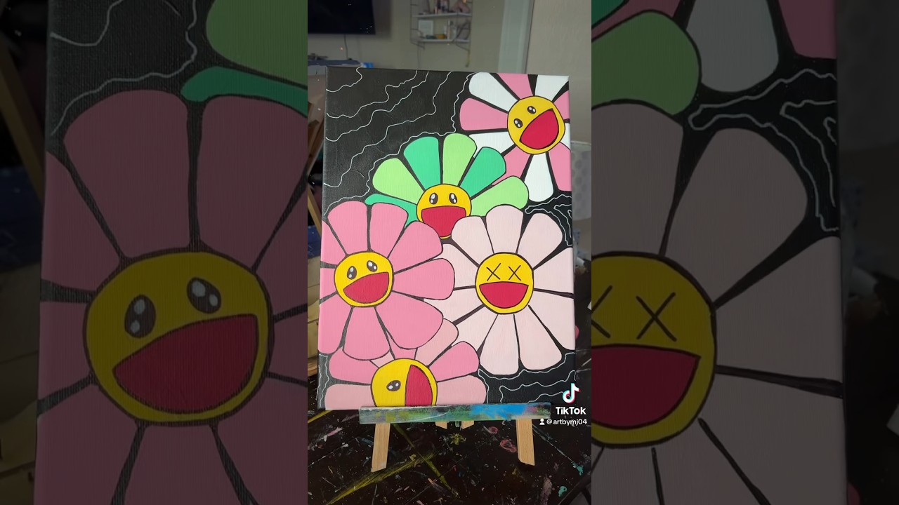 Murakami flowers acrylic painting #acrylicpainting #artist #canvasart