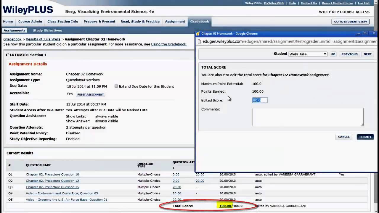 WileyPLUS: Find Students & Assignments and Edit Student Scores