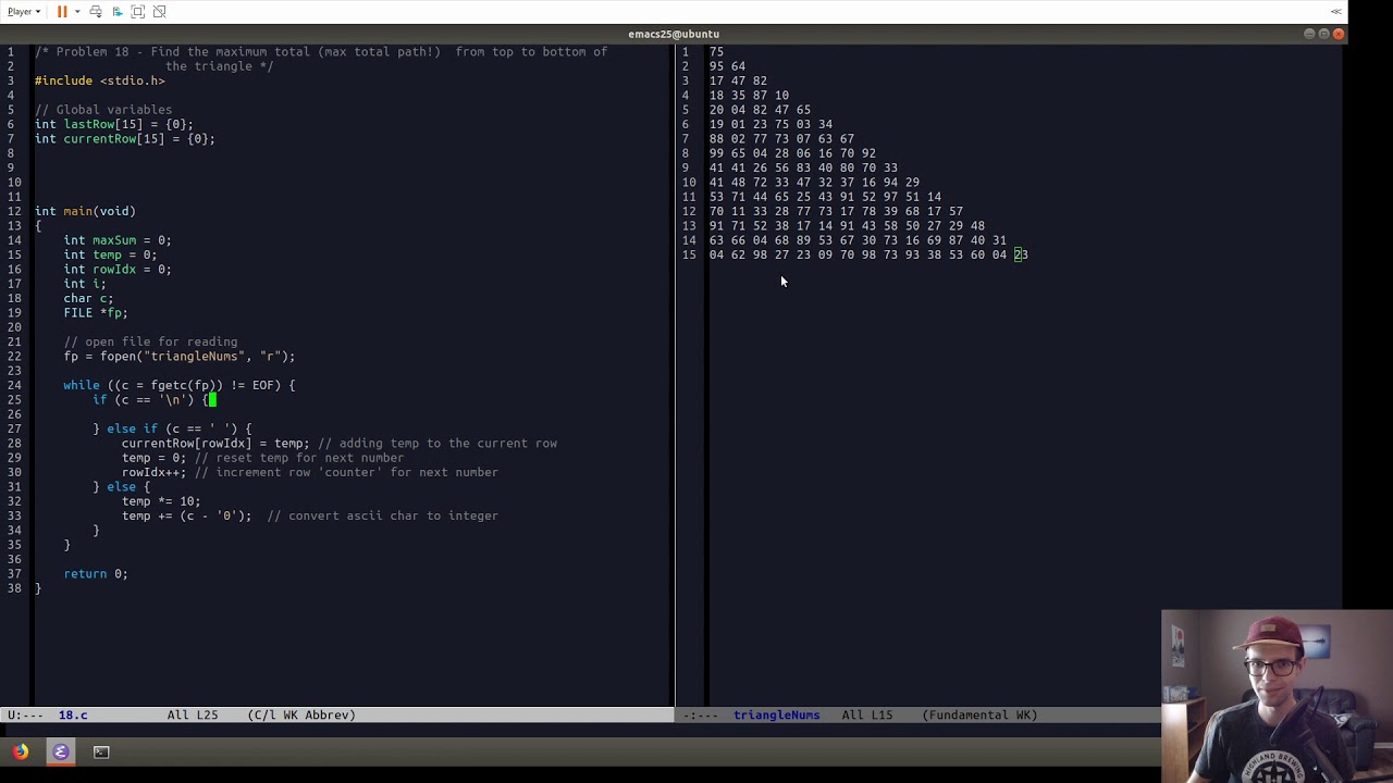 Project Euler #18 & #67 (in C): Maximum Path Sum I & II