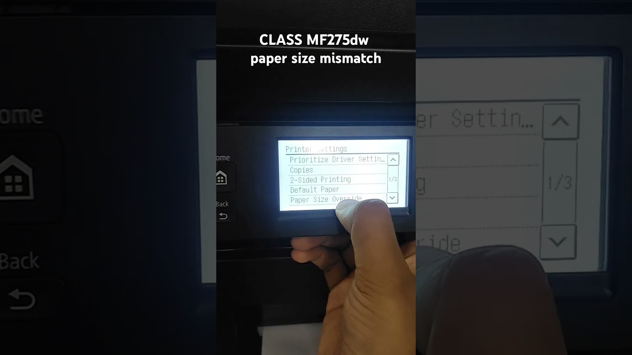 How to fix canon Image CLASS MF275dw paper size mismatch settings.