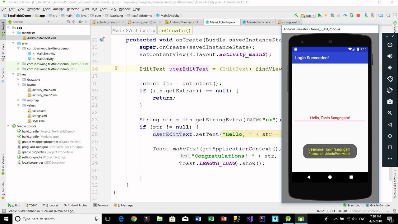 Android Login Screen - (EditText) Text Fields Example Part 3/3 (XML and JAVA)