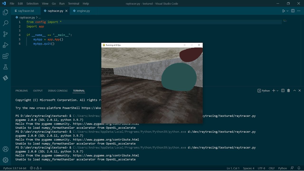 Realtime raytracing in Python: adding texures
