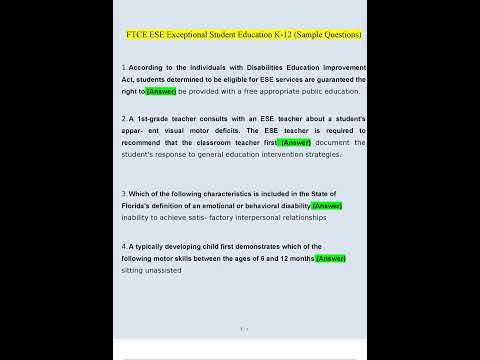 FTCE ESE Exceptional Student Education K 12 Sample Questions 2022 2023 Verified Answers