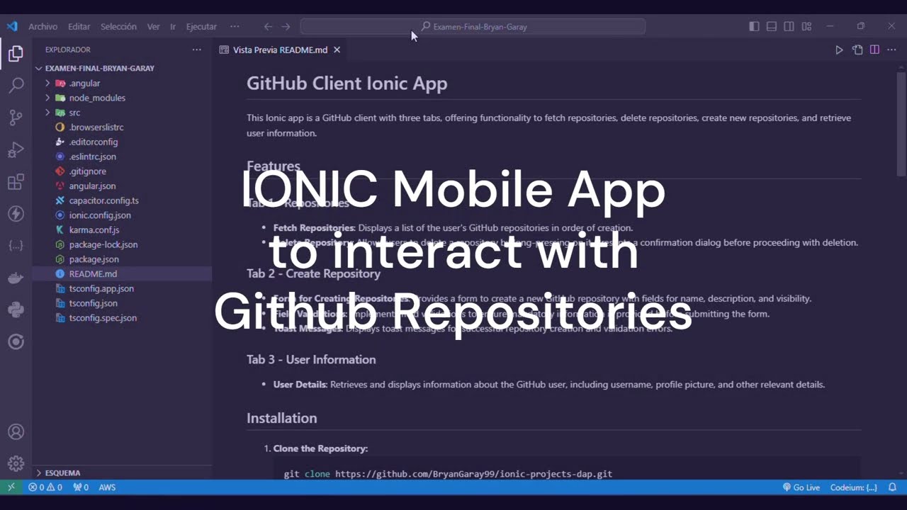 Ionic Mobile App to Interact with Github Repositories