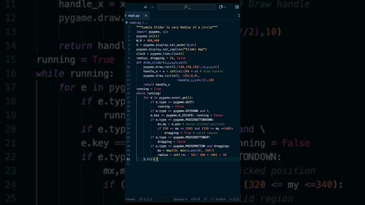 Pygame Slider and Circle in Python ⚡️ #short #coding #programming #python