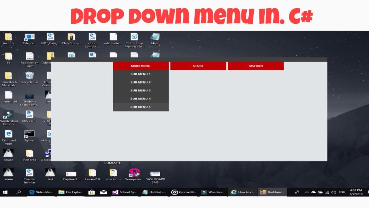 How to create Dropdown Menu in windows form Application with Source code. Step by Step using C#