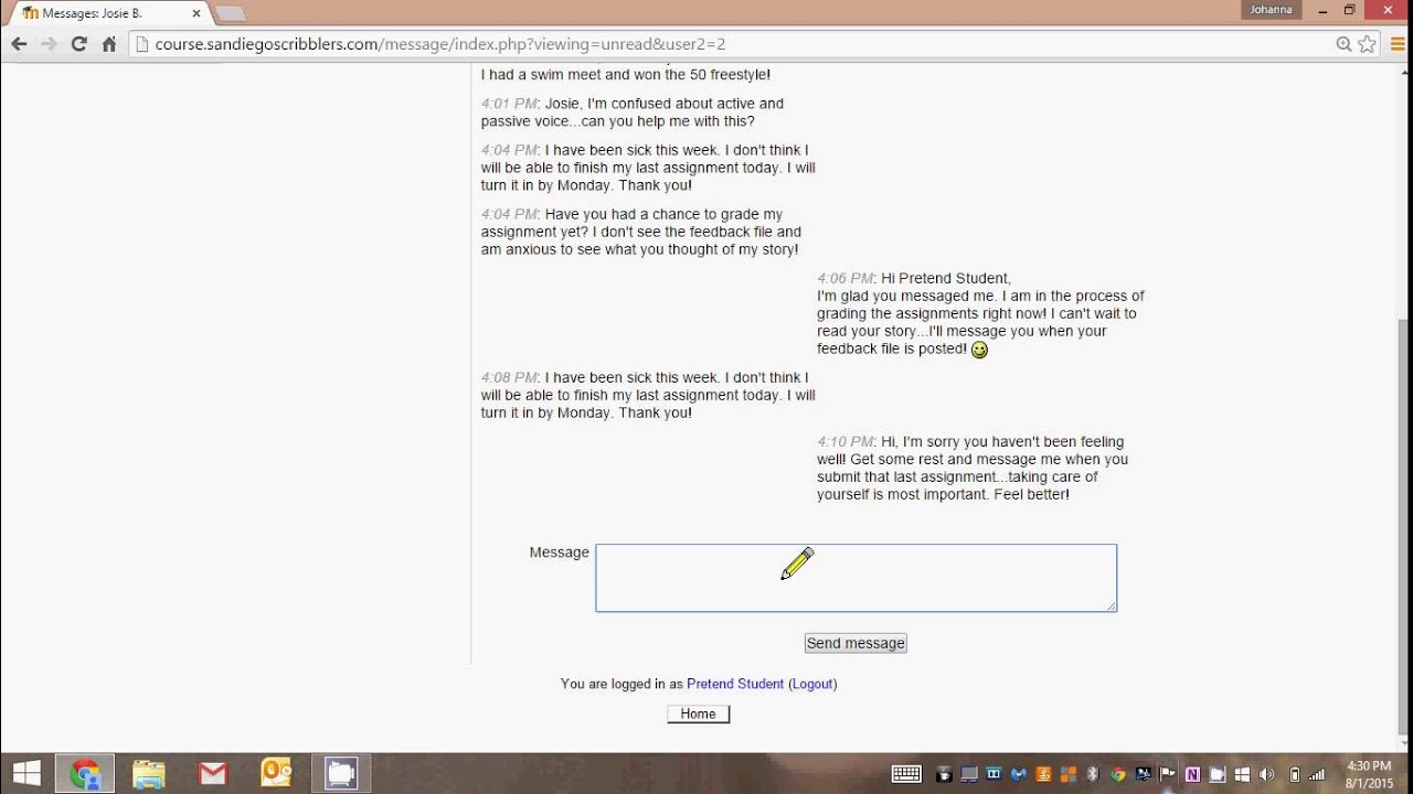 navigating the class site for Online Scribblers
