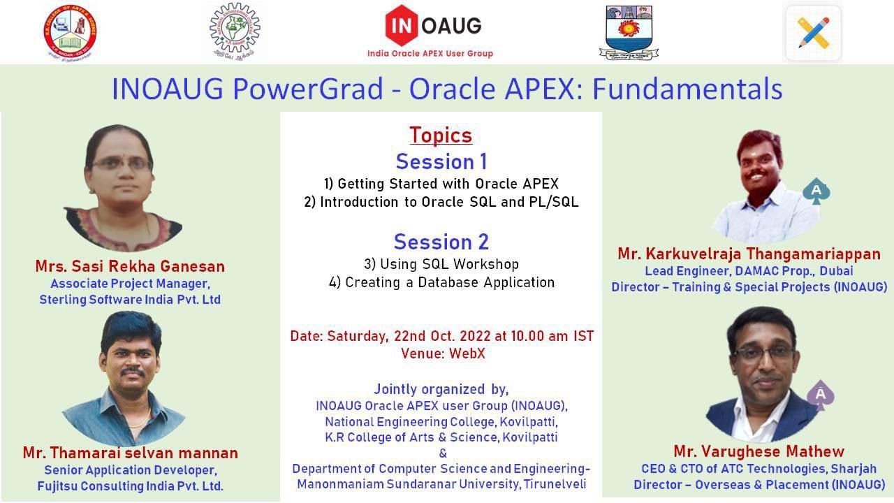 INOAUG PowerGrad | Session II: Using SQL Workshop & Build an App with Oracle APEX by Thamarai Selvan