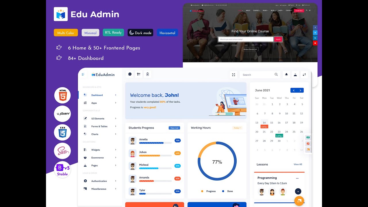 LMS Dashboard Bootstrap 5 Admin Template with RTL Light Theme