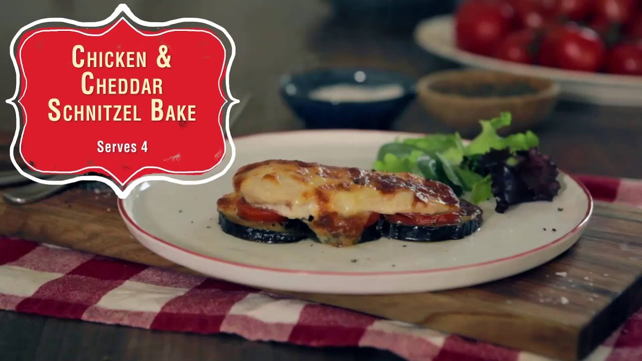 Chicken & Cheddar Schnitzel Bake