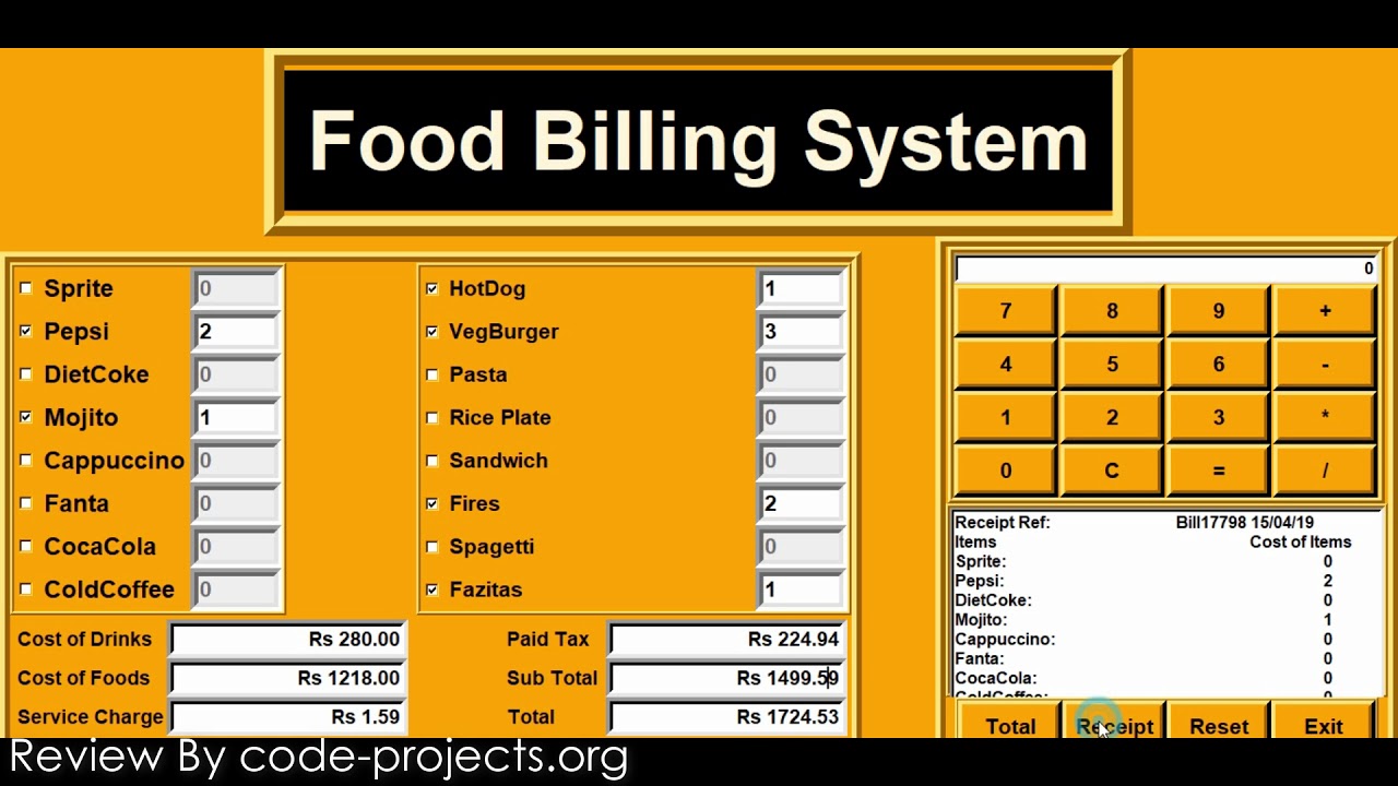 Food Billing System In PYTHON With Source Code | Source Code & Projects