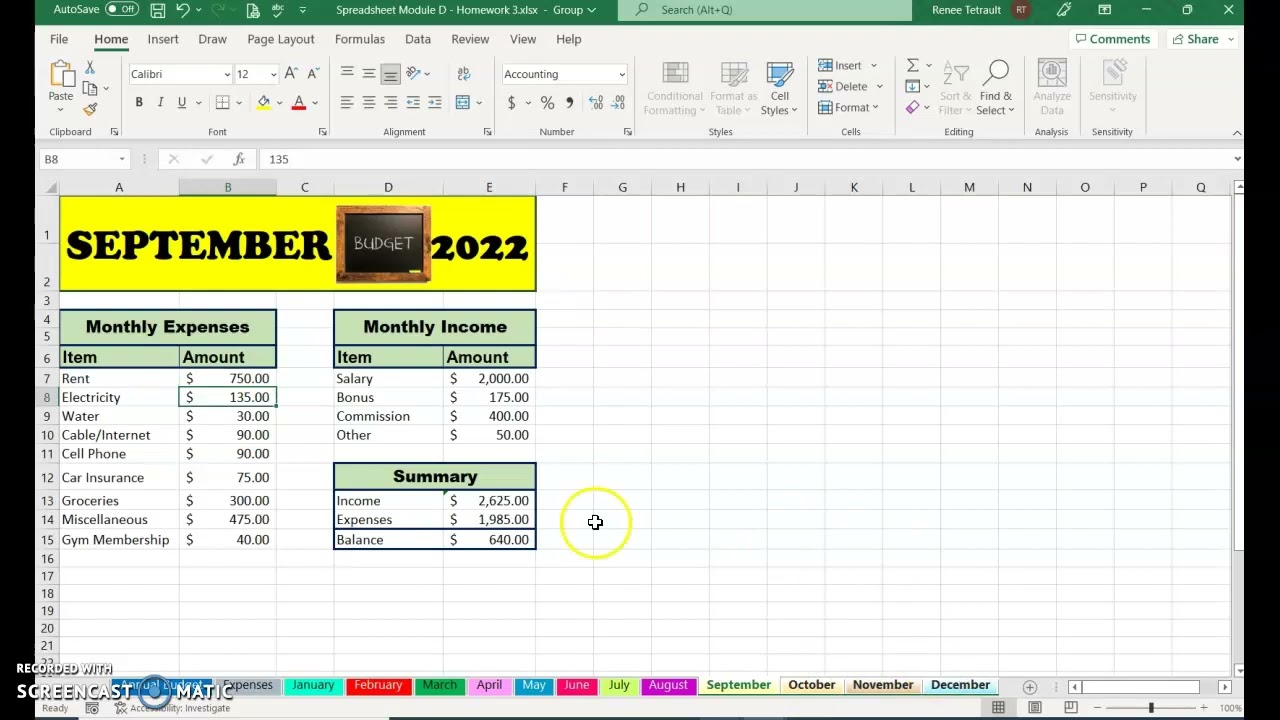 Spreadsheet Module D - Homework 3